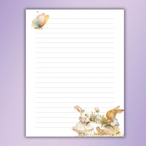 Bunnies Printable Stationery-cute Animal Stationary Sets-digital Letter ...