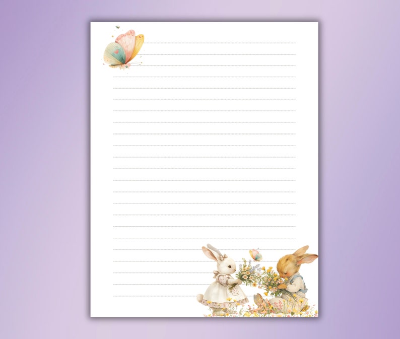 Bunnies Printable Stationery-cute Animal Stationary Sets-digital Letter ...