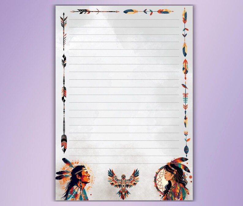 Indian Native Americans Printable Stationery Set-writing Paper Set A5 ...