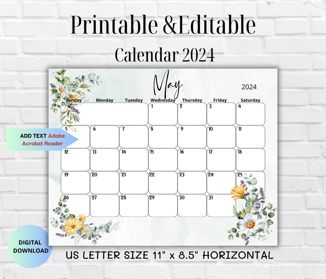 May 2024 Editable Printable Calendar-spring Flower Planner-printable ...