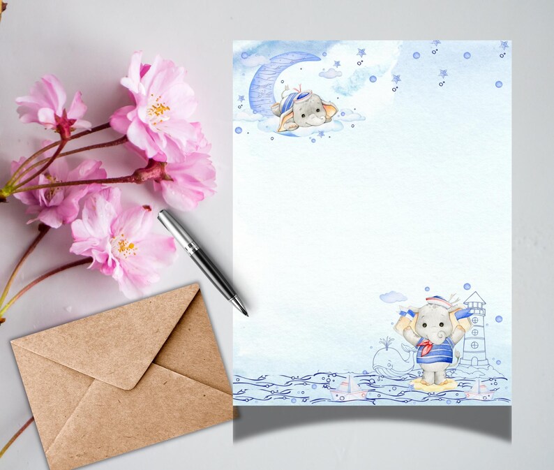 Elephant Printable Stationery-kids Stationary-animal Writing Paper Set ...