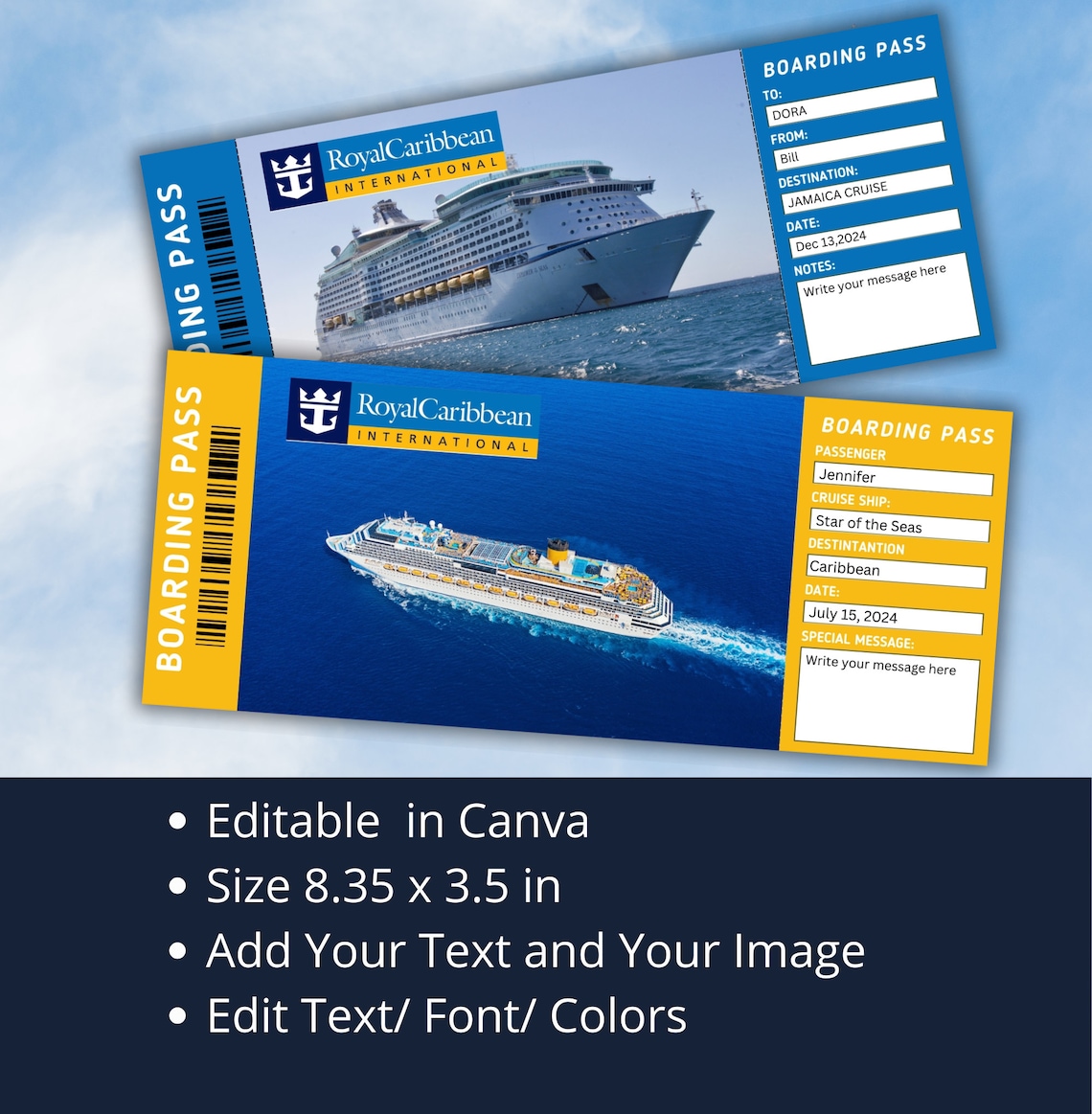 Editable Royal Caribbean Cruise Ticket-print Surprise Gift Cruise ...