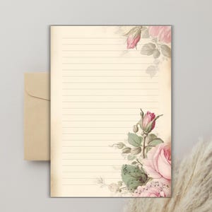Vintage Paper With Roses Printable Stationery Set-flower Writing Paper ...