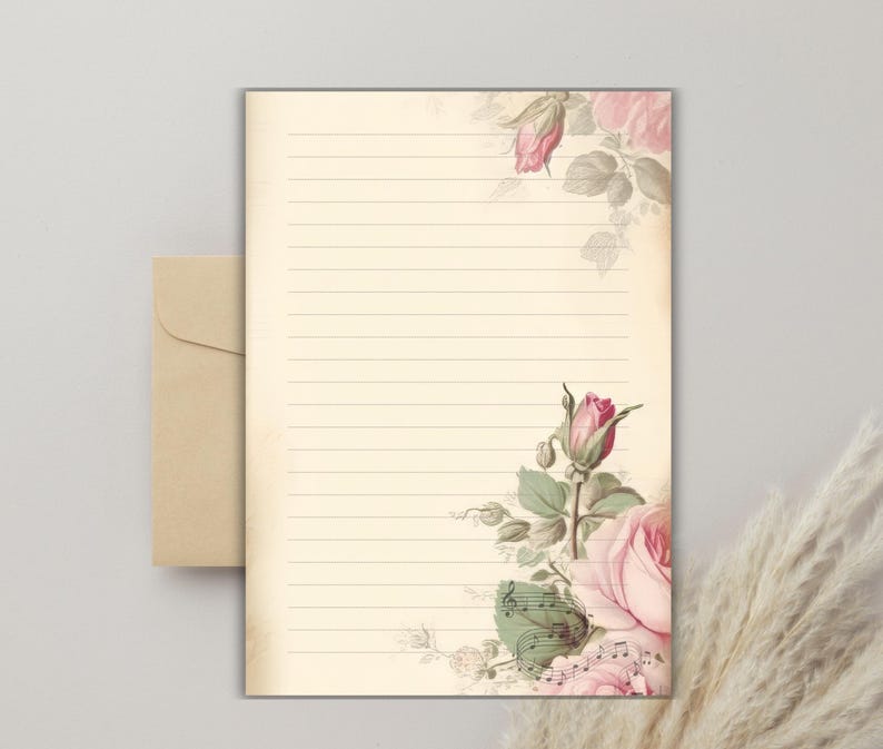 Vintage Paper With Roses Printable Stationery Set-flower Writing Paper ...