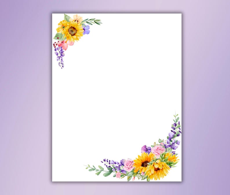 Sunflower Printable Stationery-summer Flower Writing Paper Set Unlined ...