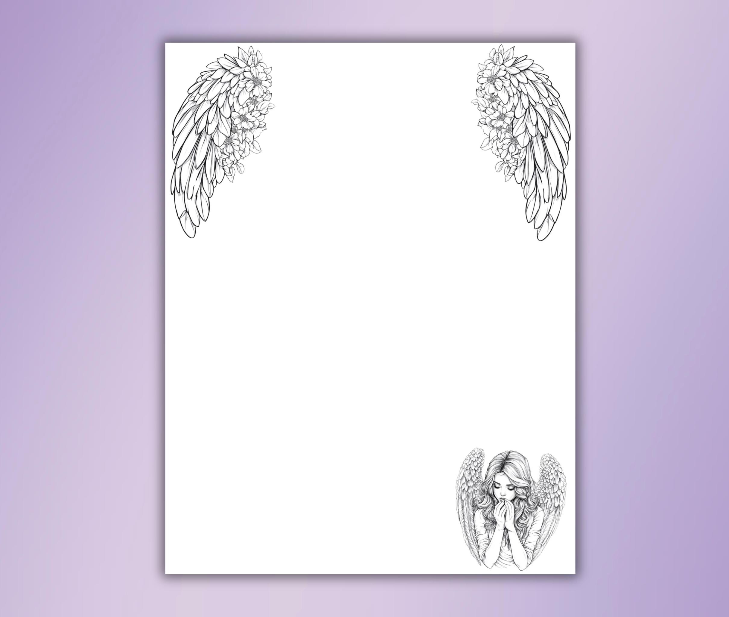 Angel Wings Printable Stationery Set -coloring Wings Writing Paper Set ...