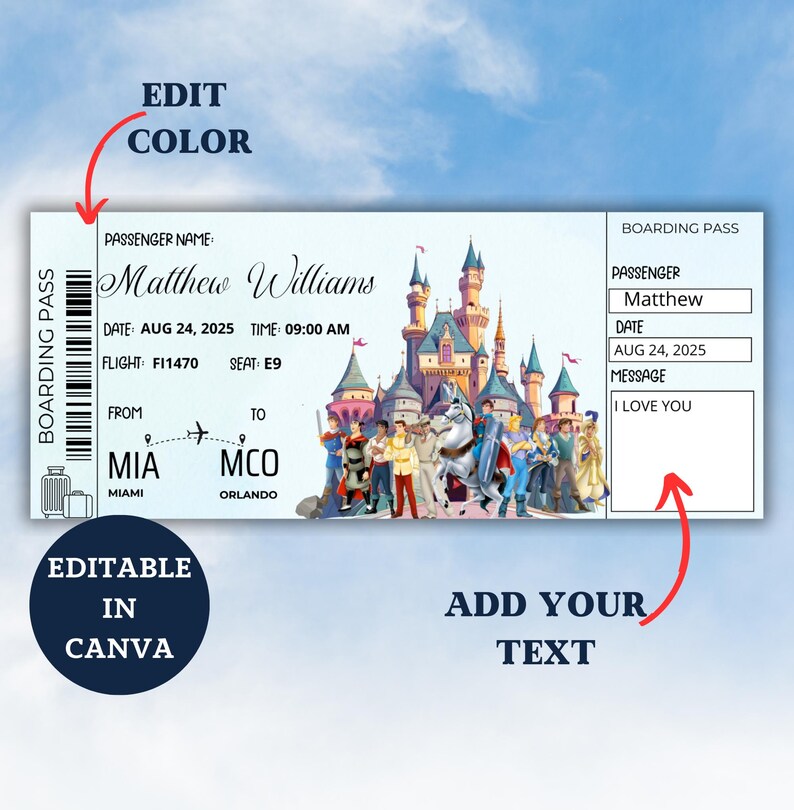 Editable Disneyland Ticket Disneyworld Ticket-editable Boarding Pass ...