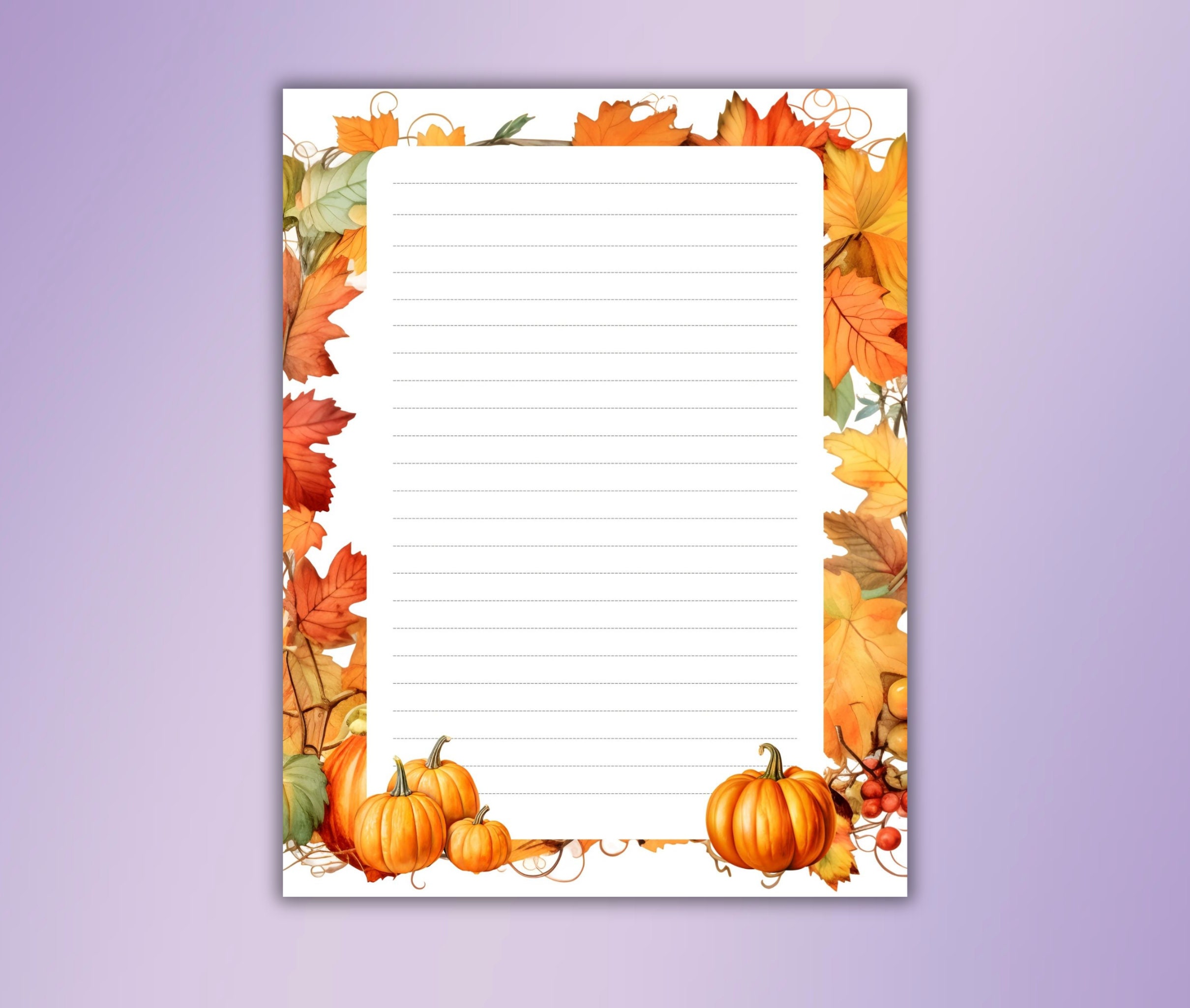 Fall Pumpkins Printable Stationery,autumn Printable Stationery ...