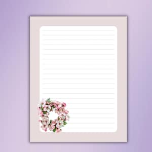 Flower 5 Designs Printable Stationery Set-flower Writing Set Lined A4 ...
