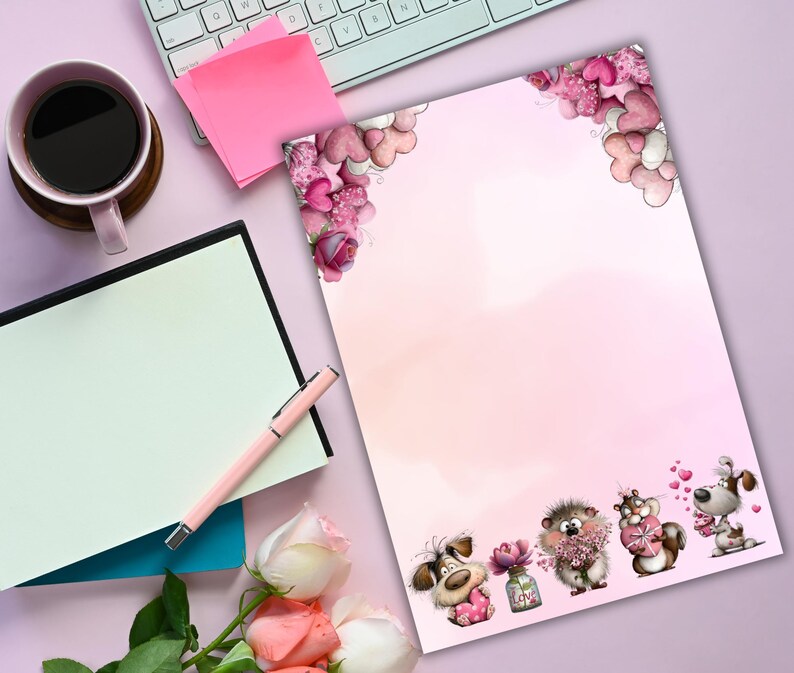 Love Printable Stationery-cute Love Writing Paper Unlined Lined A5/A4 ...