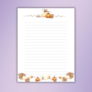Autumn Pumpkin Printable Stationery,fall Leaves Digital Letter ...