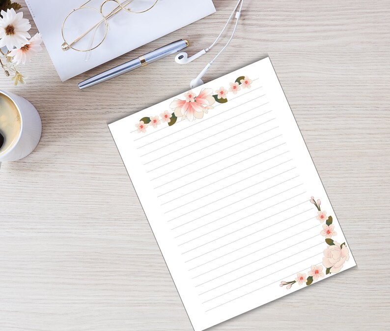Flower Printable Stationery-floral Writing Paper Set A4/A5/US Letter ...
