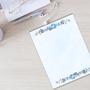 Blue Flower Printable Stationery-watercolor Flower Stationary-digital ...