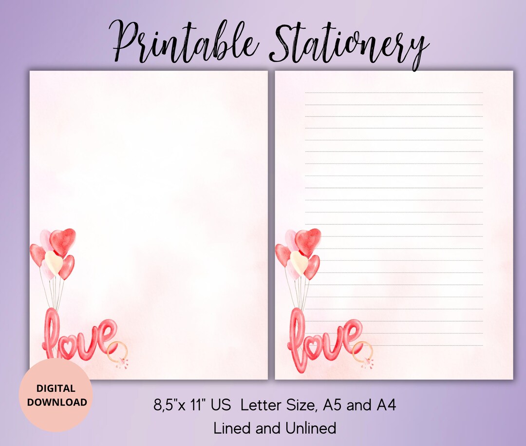 Love Heart Printable Stationery-heart Stationary-valentine Heart ...