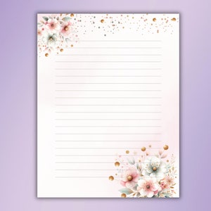 Watercolor Pink Flower Printable Sataionery-flower Stationary- Writing ...
