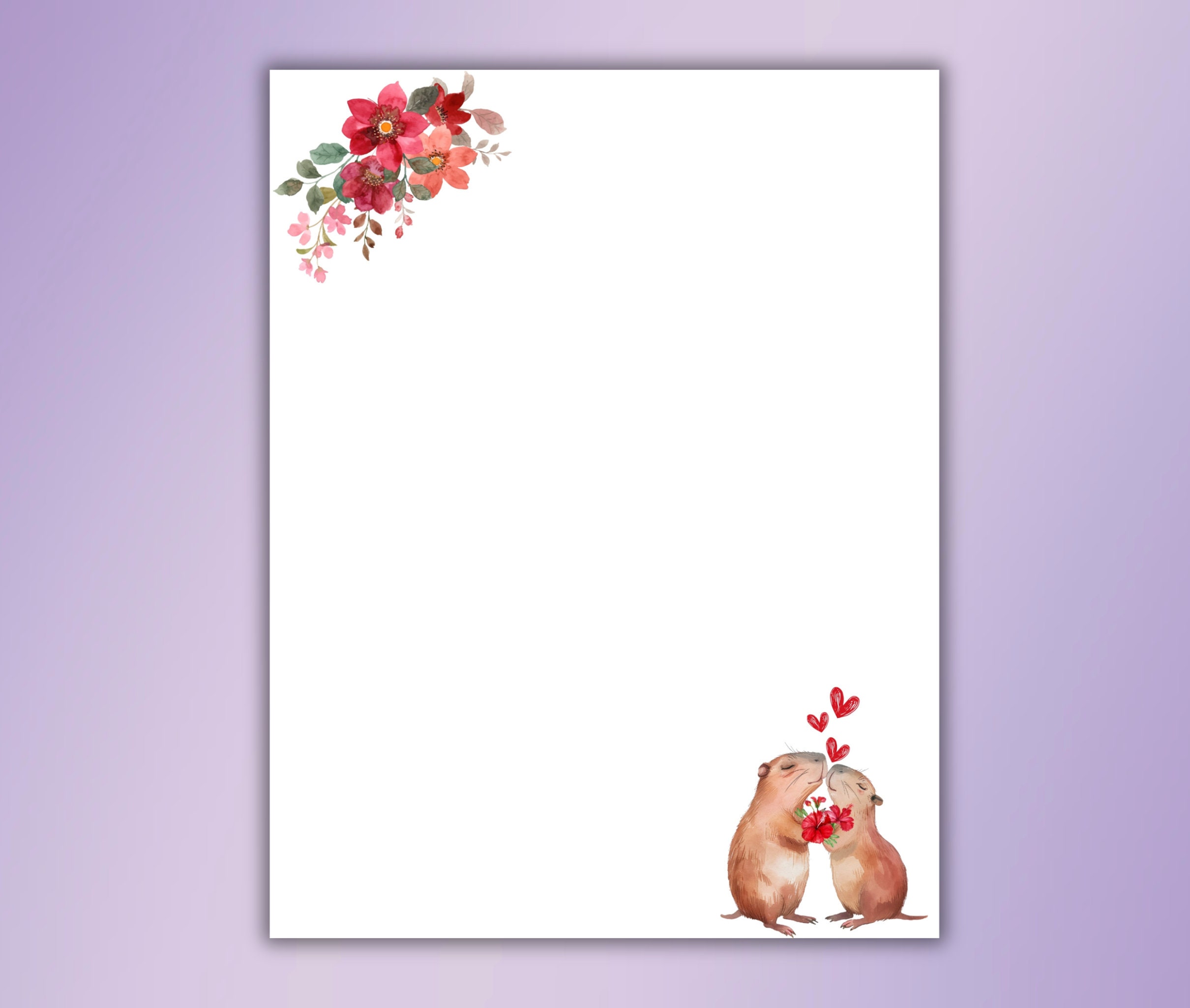 Capybara Lover Printable Stationery-adorable Capybara-animal Writing ...