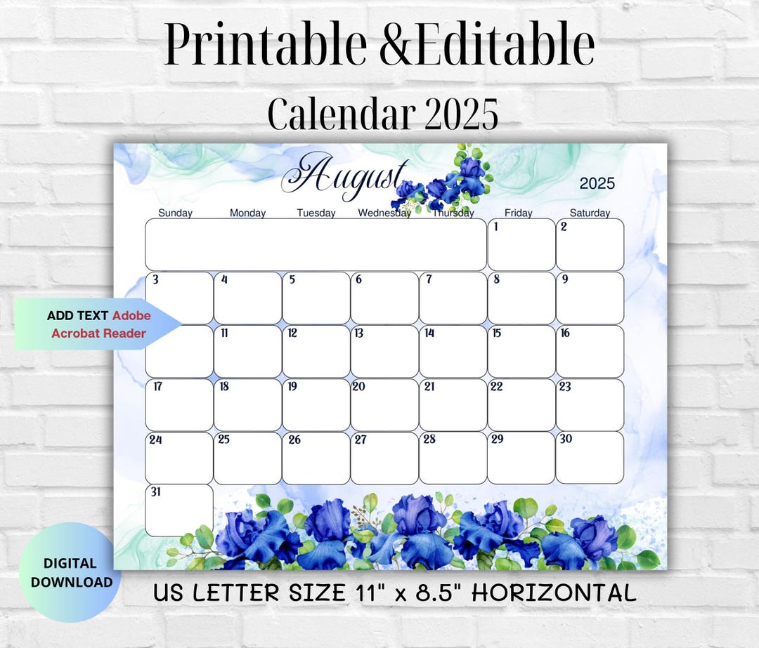 August 2025 Editable Printable Calendar-summer Flower Printable ...