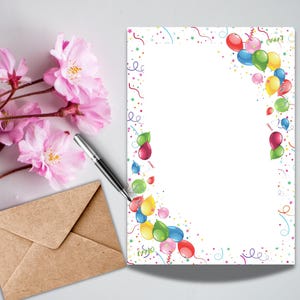 Colorful Balloons Printable Stationary-birthday Writing Paper Unlined ...