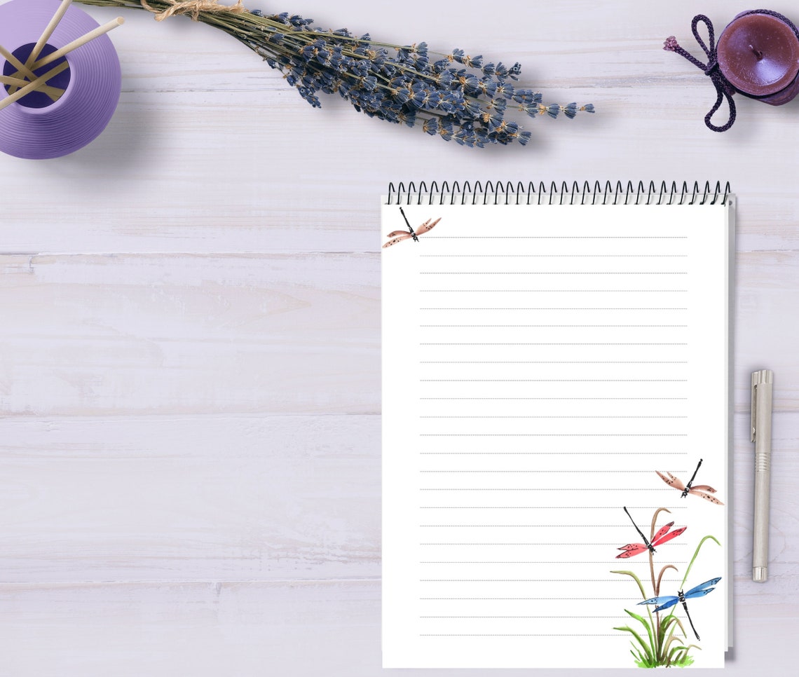 Dragonfly Printable Stationery Cute Notepaper-floral Printable ...