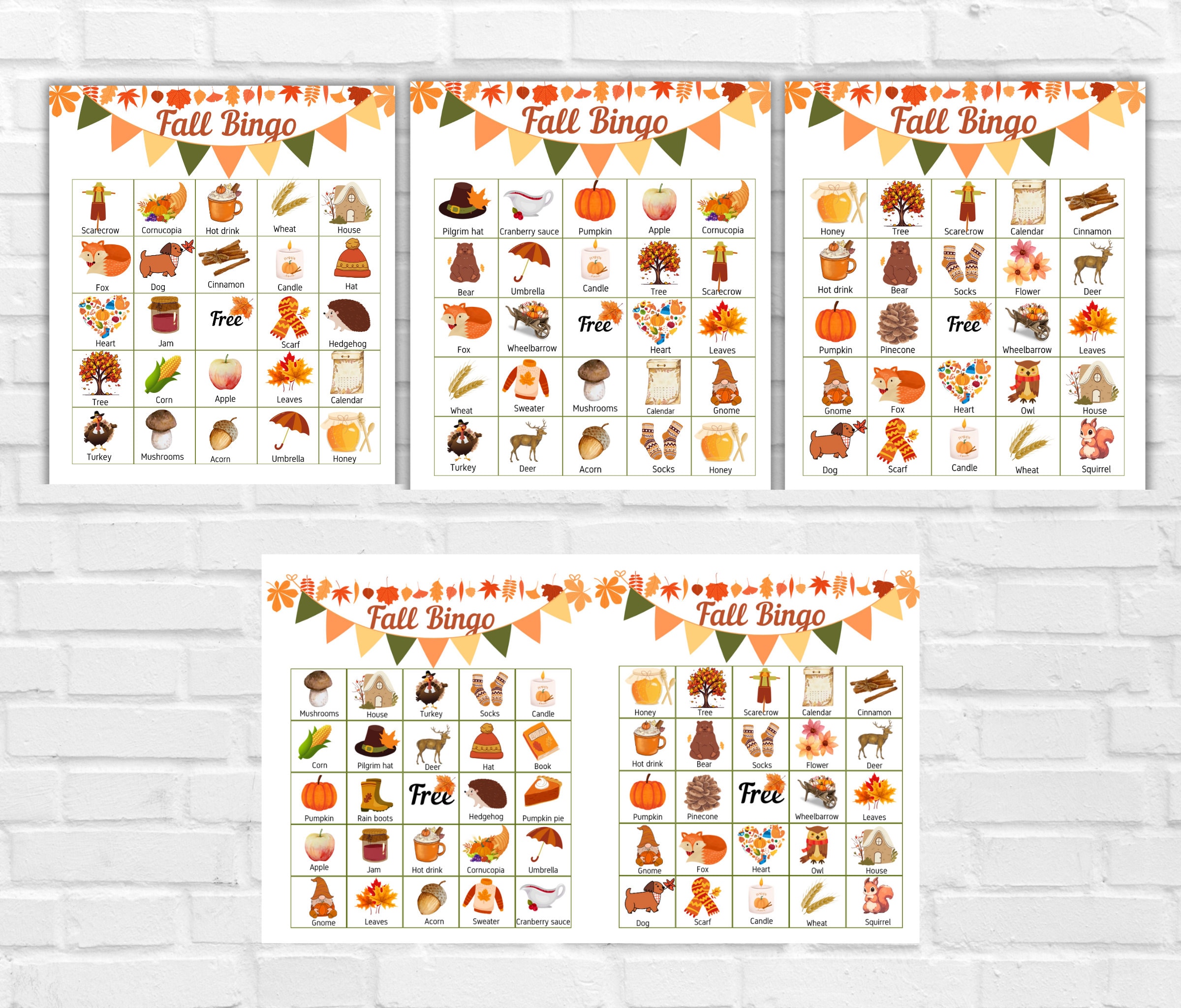 Fall Bingo,printable 50 Unique Bingo Cards,classroom Game,autumn Bingo ...