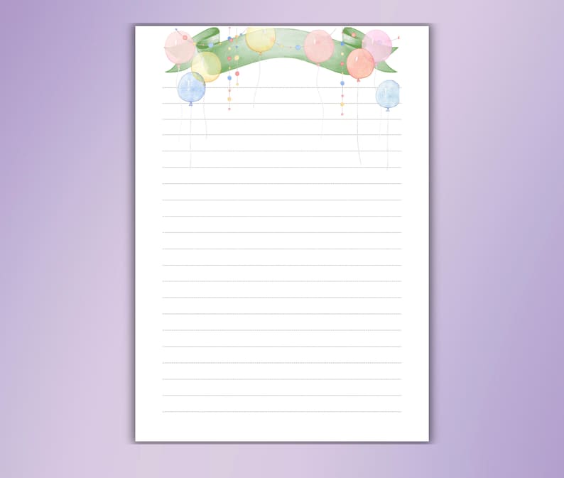 Watercolor Balloons Printable Stationery-birthday Stationery Set ...