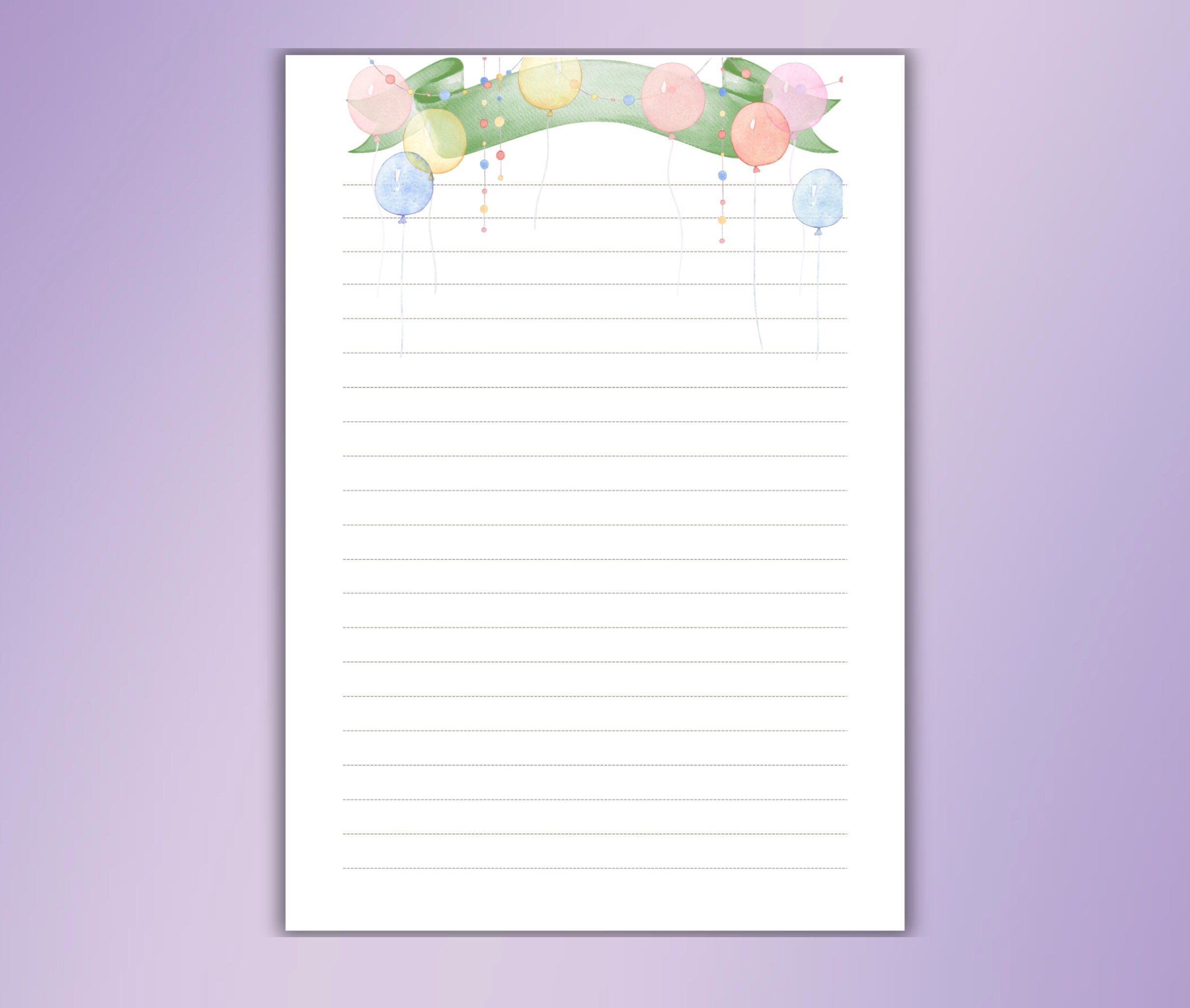 Watercolor Balloons Printable Stationery-birthday Stationery Set ...