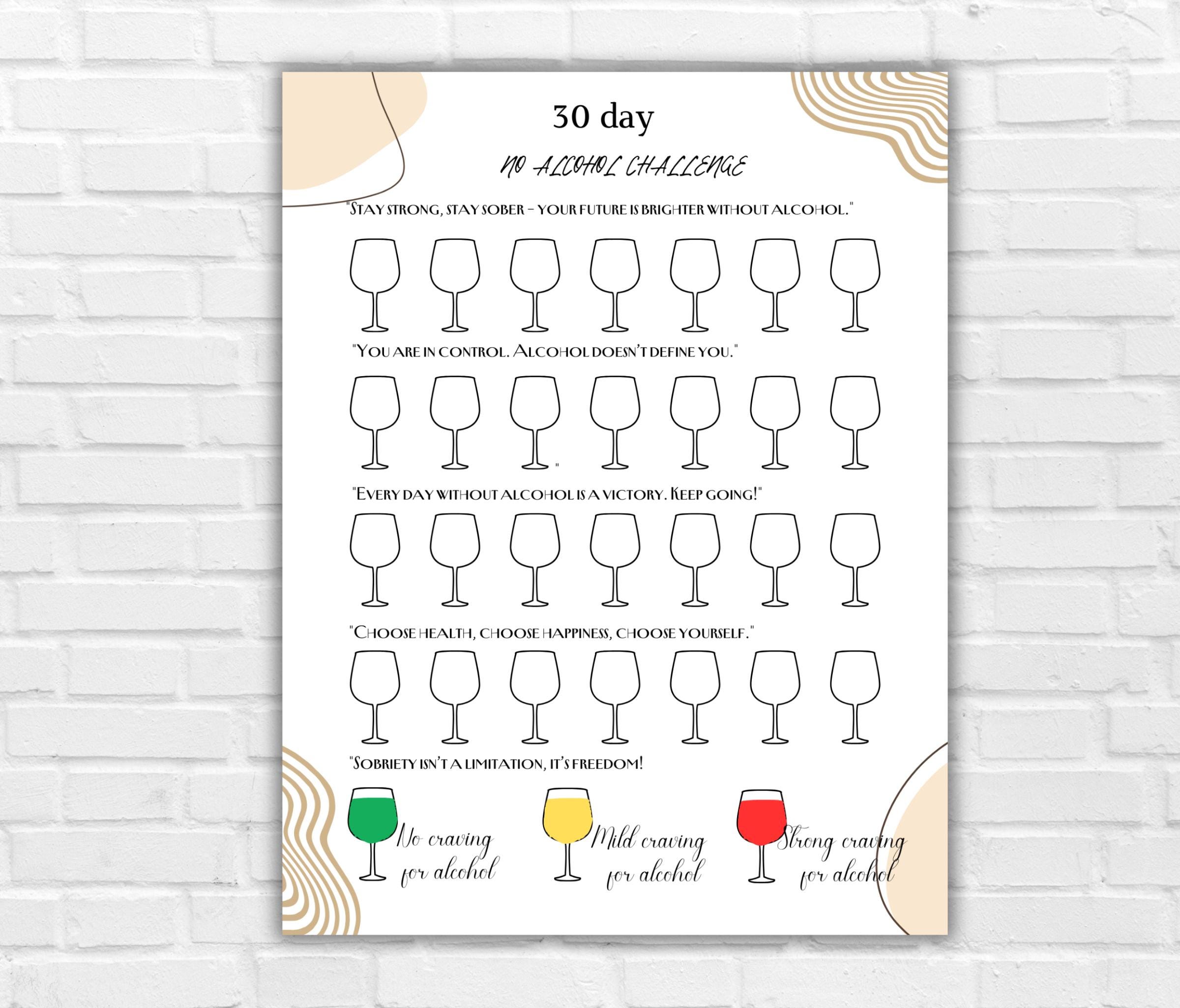 30 Day NO ALCOHOL Challenge Printable-alcohol Free Tracker-sobriety ...