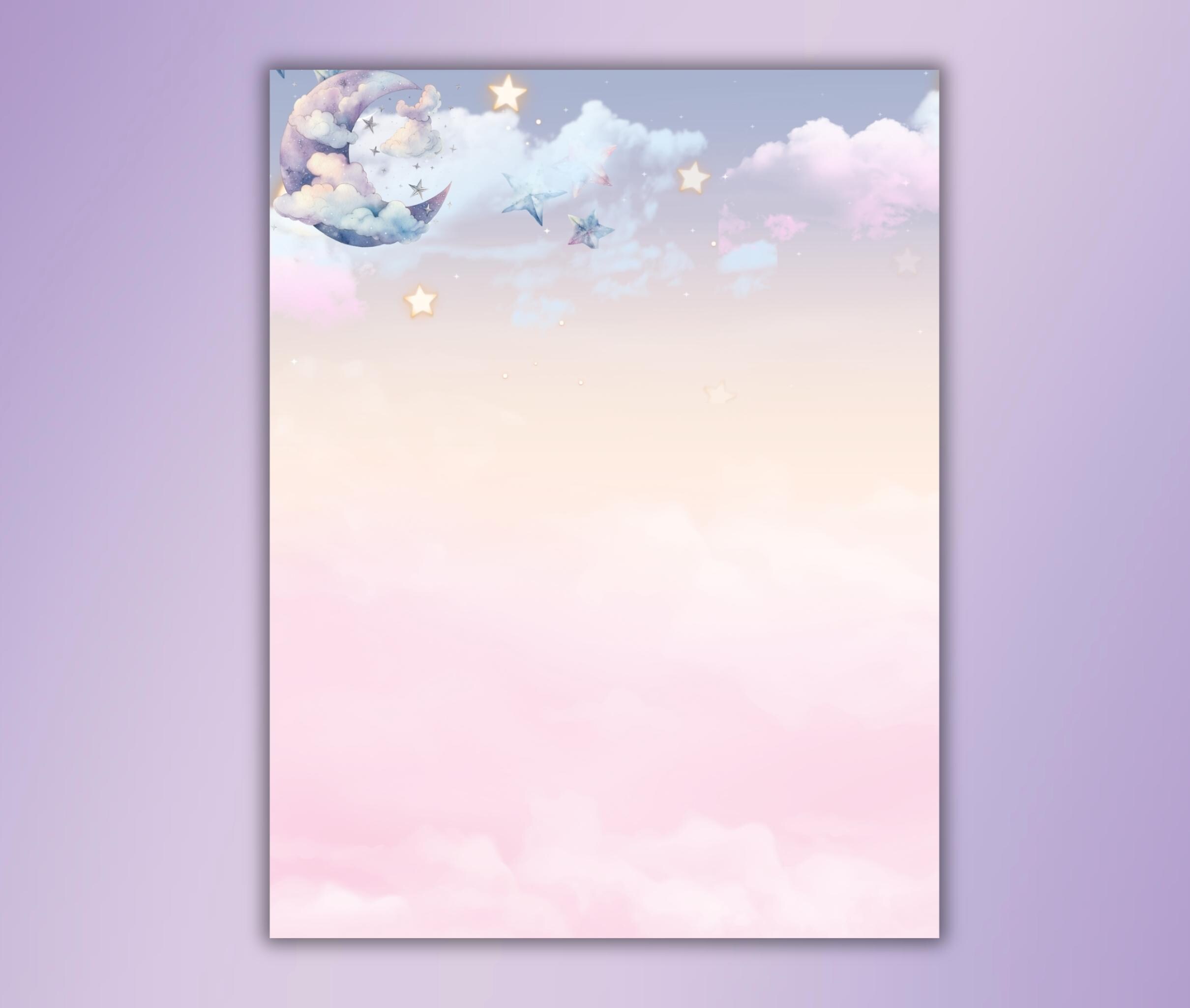 Moon and Stars Printable Stationery-writing Paper Set Unlined Lined A5 ...