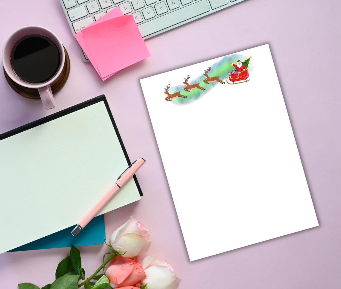 Santa Claus With Reindeer Printable Stationery-santa Claus Writing ...
