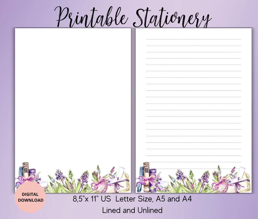 Flowers and Books Printable Stationery-spring Writing Paper Unlined ...