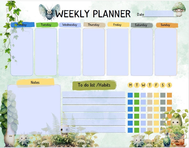Editable Printable Weekly Planner-kids Weekly Planner-fantasy Children ...