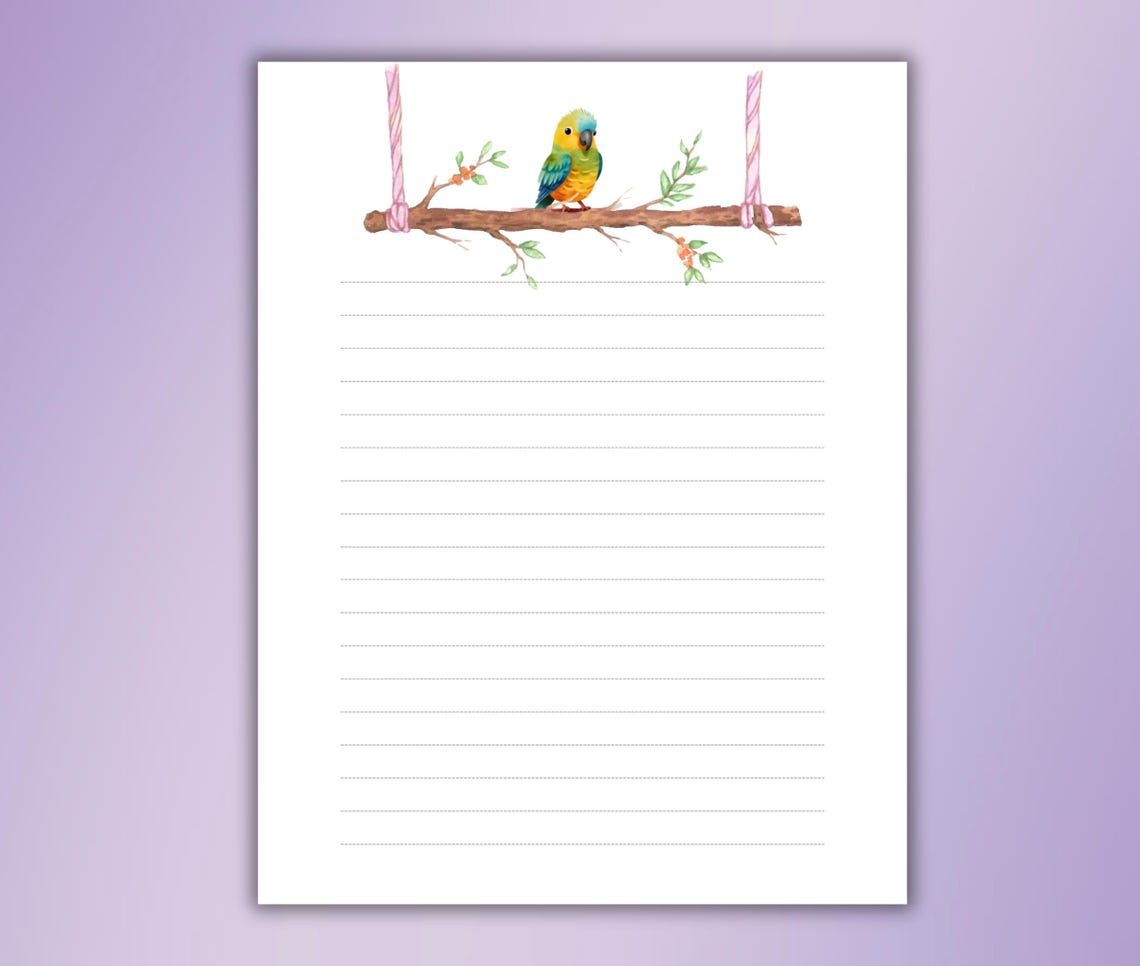 Parrot Printable Stationery-birds Stationary-watercolor Birds Writing ...