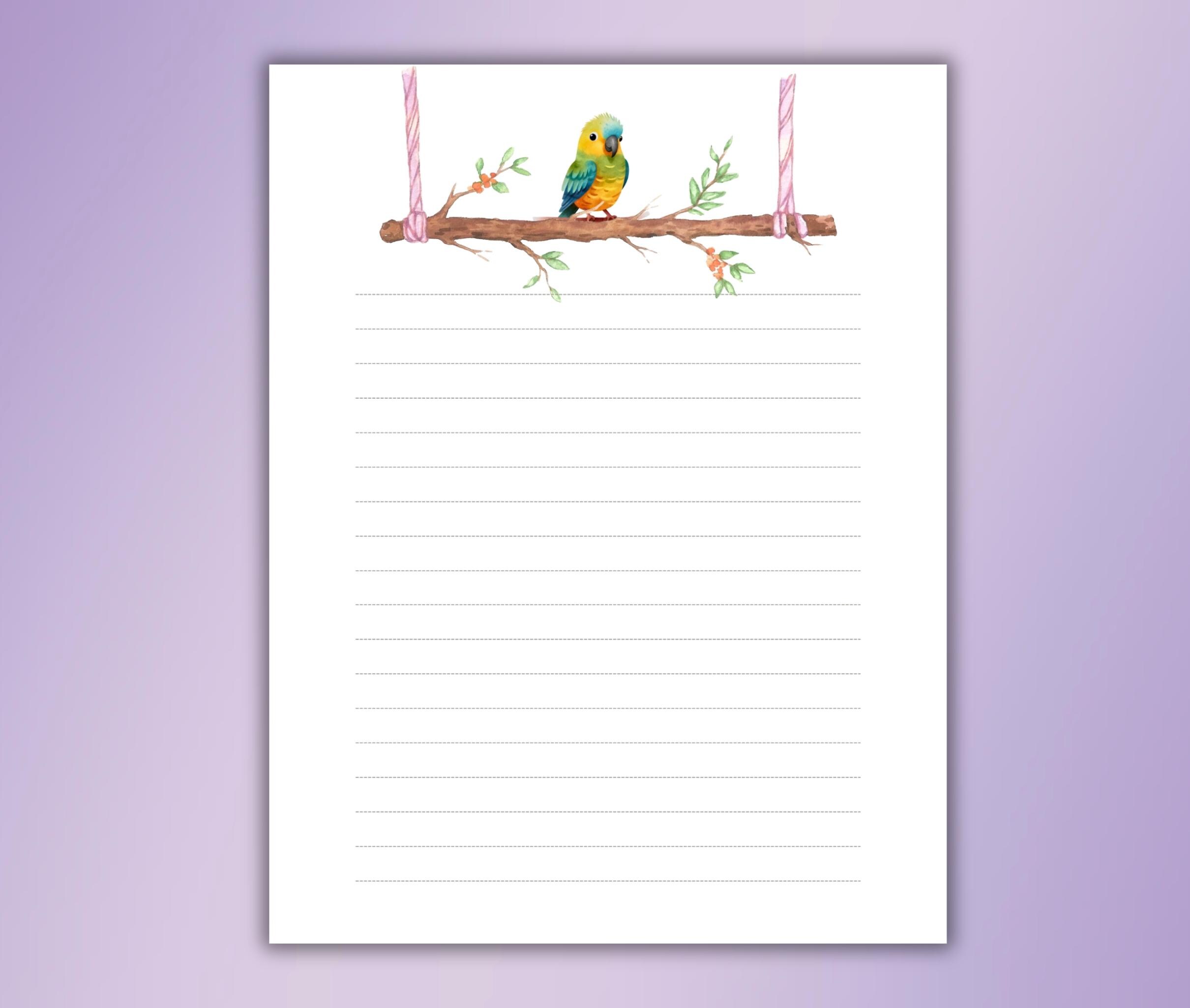 Parrot Printable Stationery-birds Stationary-watercolor Birds Writing ...