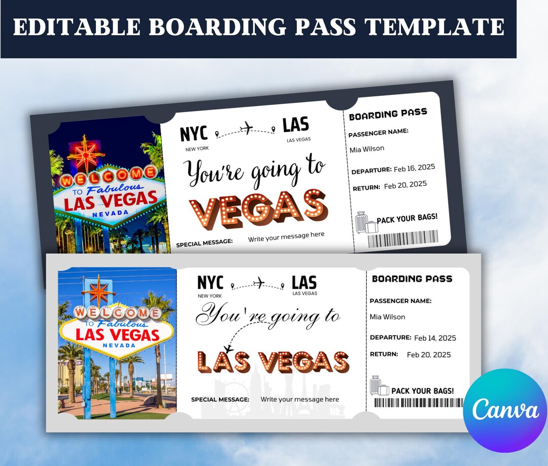 Editable Surprise Las Vegas Trip Ticket-printable Vegas Gift Ticket ...