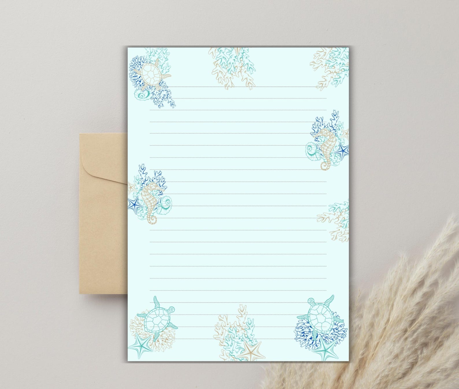 Sea Turtle Printable Stationery-marine Writing Paper Unlined Lined A5 ...
