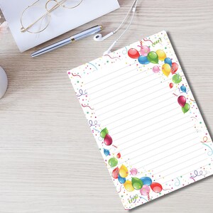 Colorful Balloons Printable Stationary-birthday Writing Paper Unlined ...