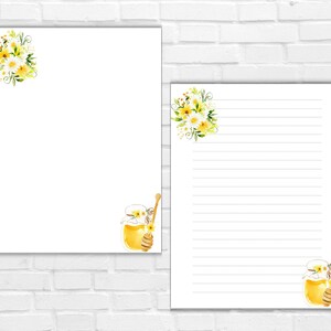 Bee With Flower Printable Stationery-bee Honey Writing Paper Unlined ...
