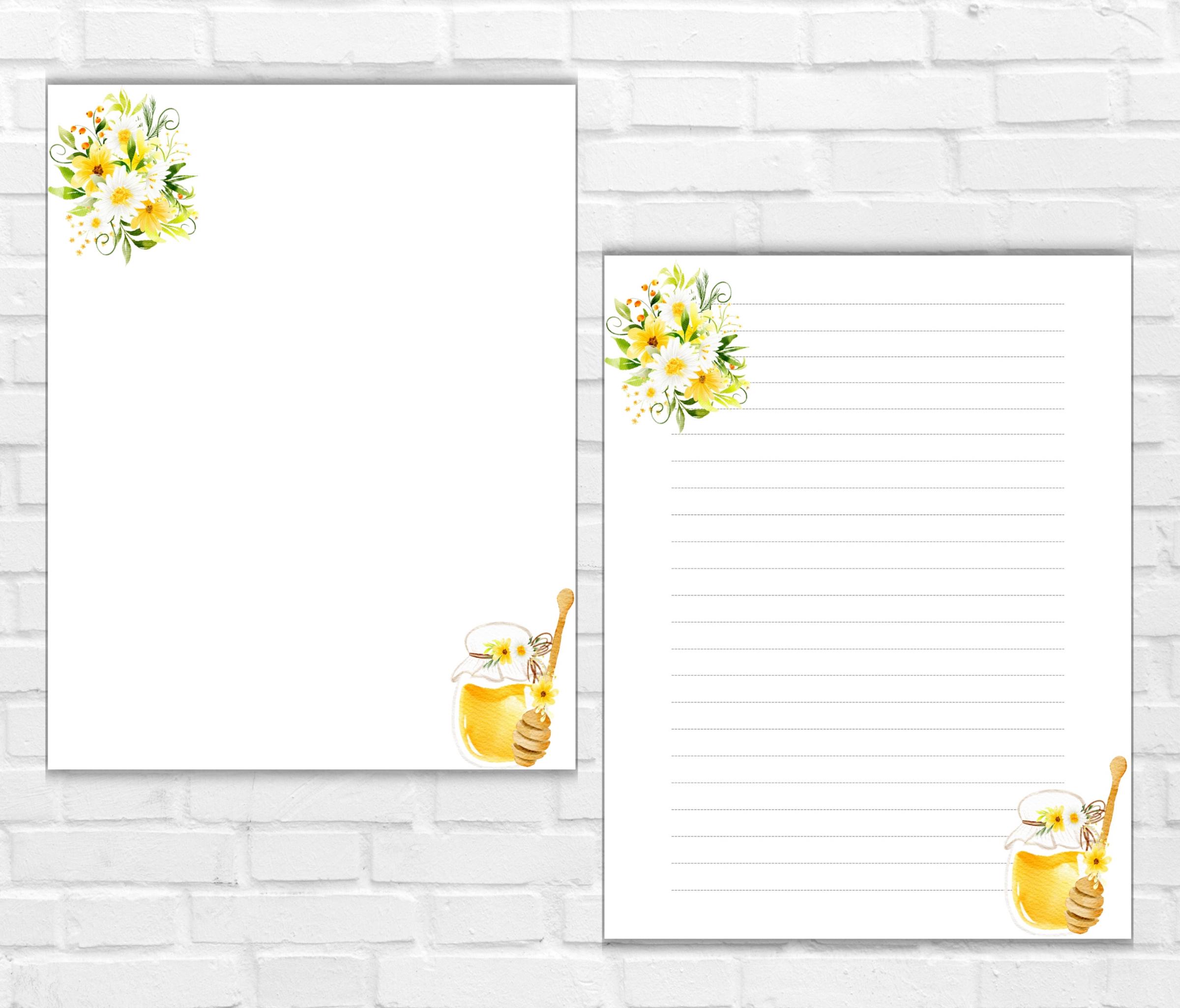 Bee With Flower Printable Stationery-bee Honey Writing Paper Unlined ...
