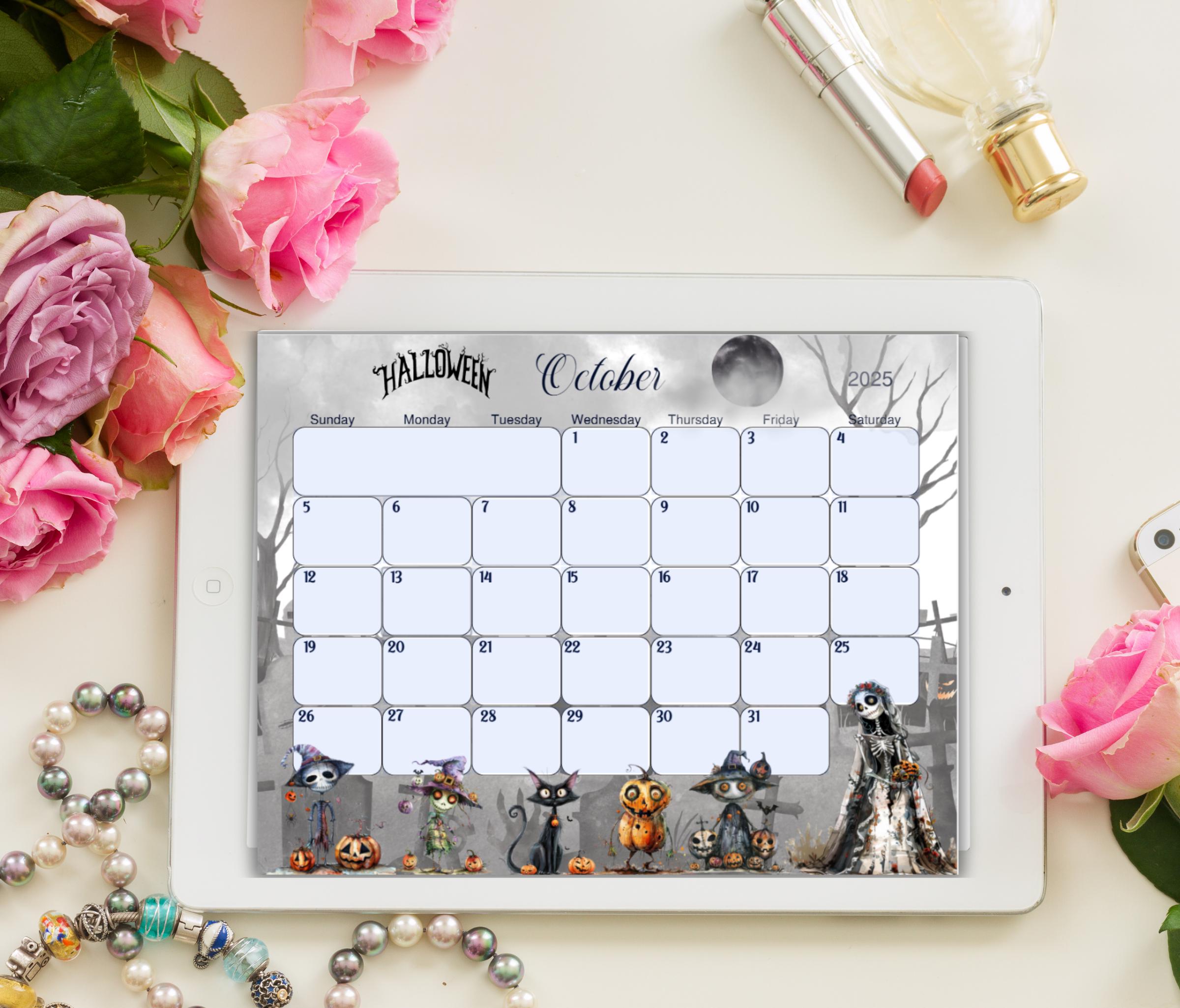 EDITABLE October 2025 Calendar-cute Spooky Halloween 2025 Planner-witch ...