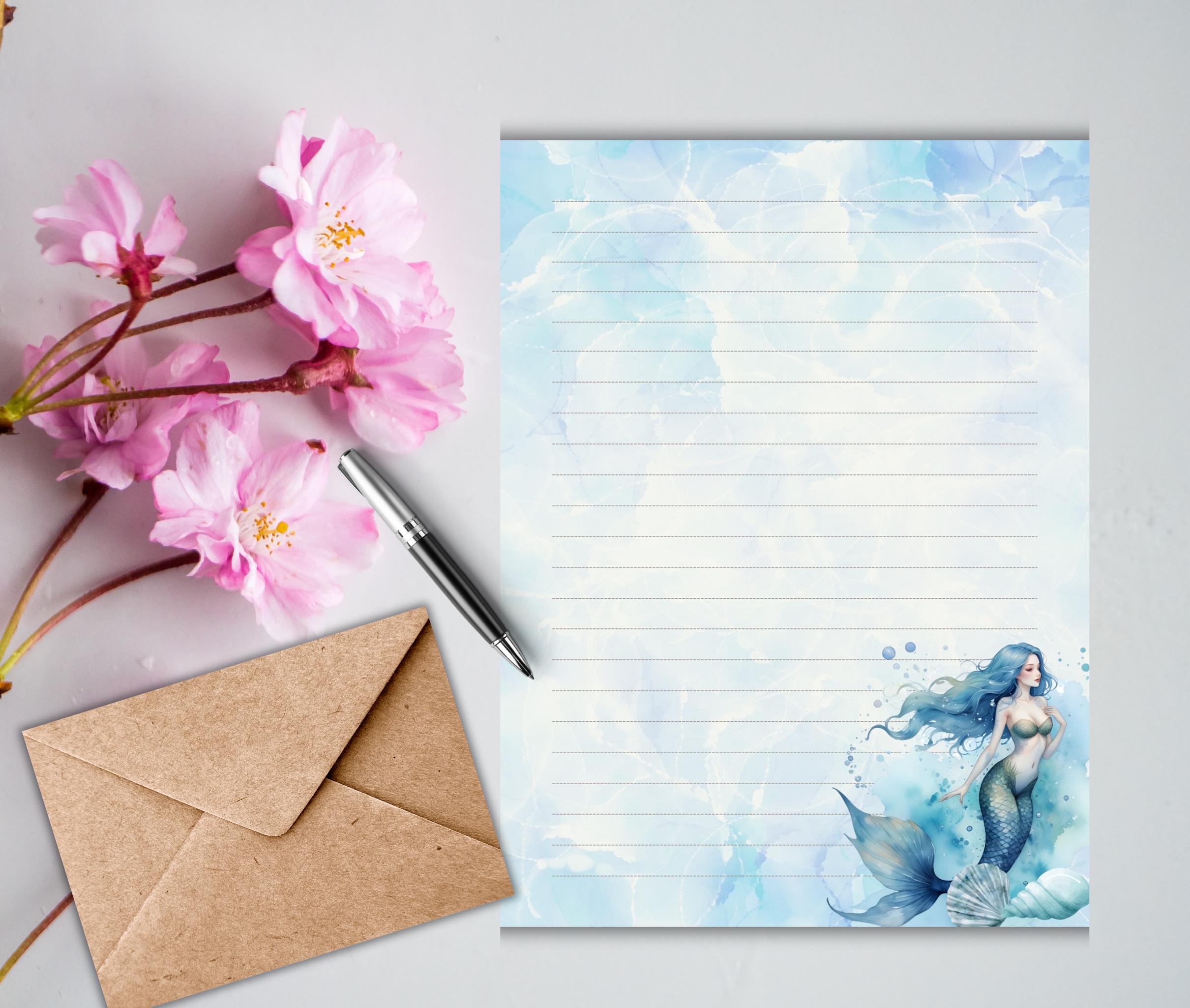 Watercolor Mermaid Printable Stationery-marine Writing Paper Set A4/A5 ...