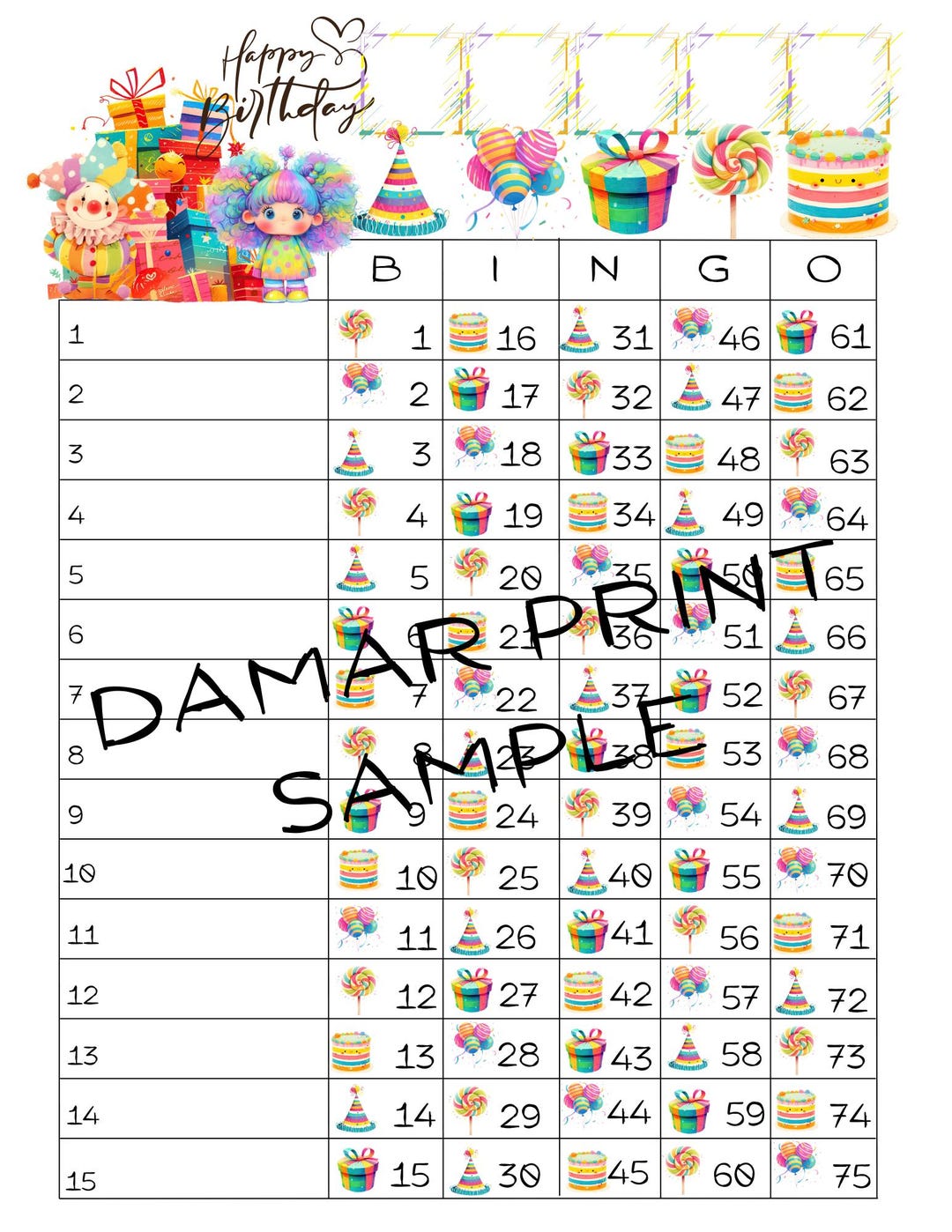 Birthday Bingo Boards - Instant Download -15 Lines -happy Birthday ...