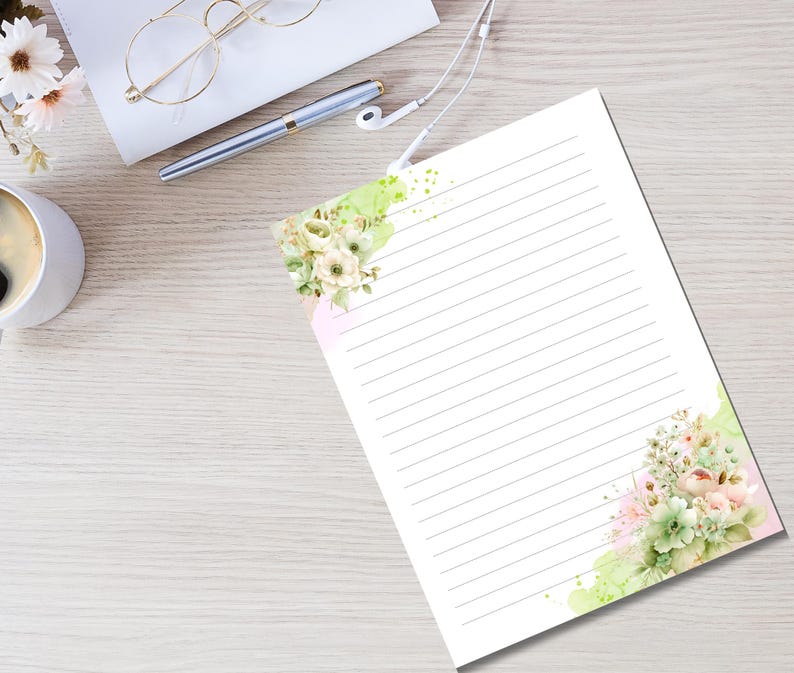 Watercolor Flower Writing Paper Unlined Lined A4/A5/US Letter-printable ...
