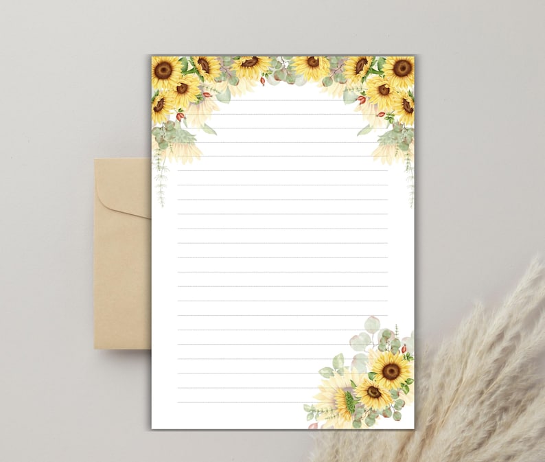 Sunflower Printable Stationery,digital Download,printable Writing Paper ...