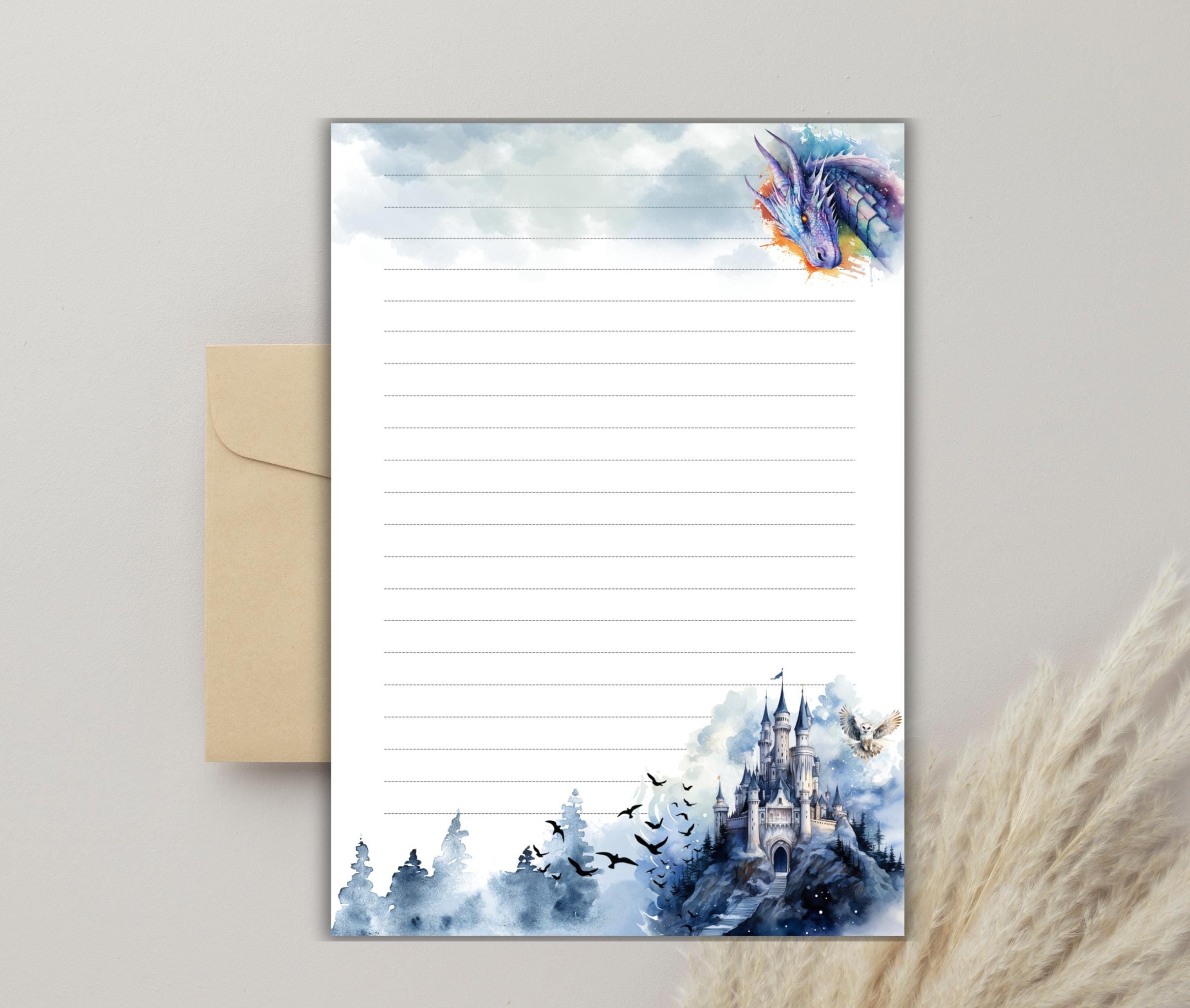 Dragon and Castle Printable Stationery-magical Kingdom Writing Paper ...