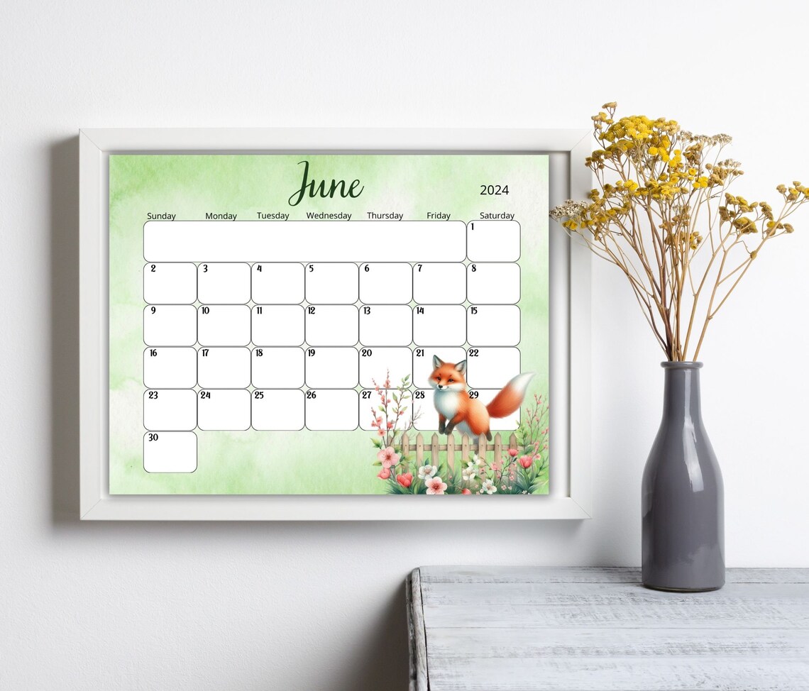 June 2024 Editable Calendar-printable Summer Monthly Planner-fox Kids ...
