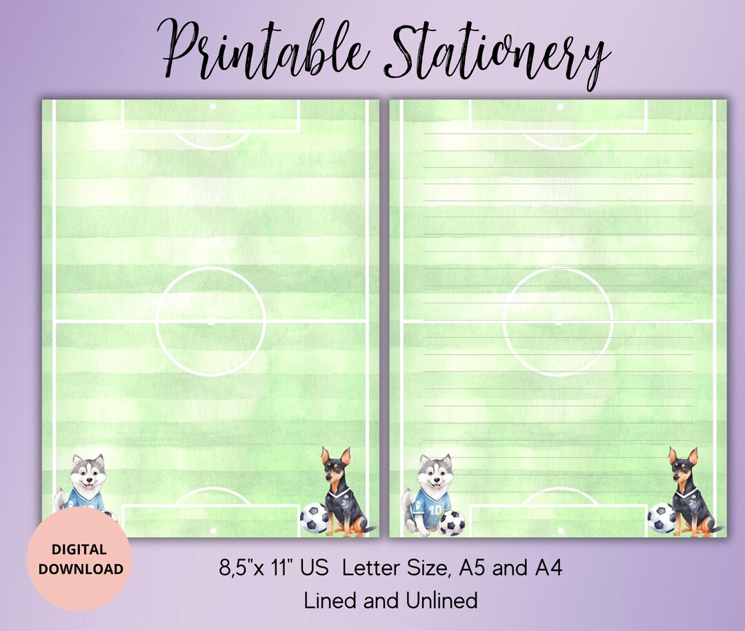 Football and Dog Printable Stationery-sport Stationery Set-writing ...