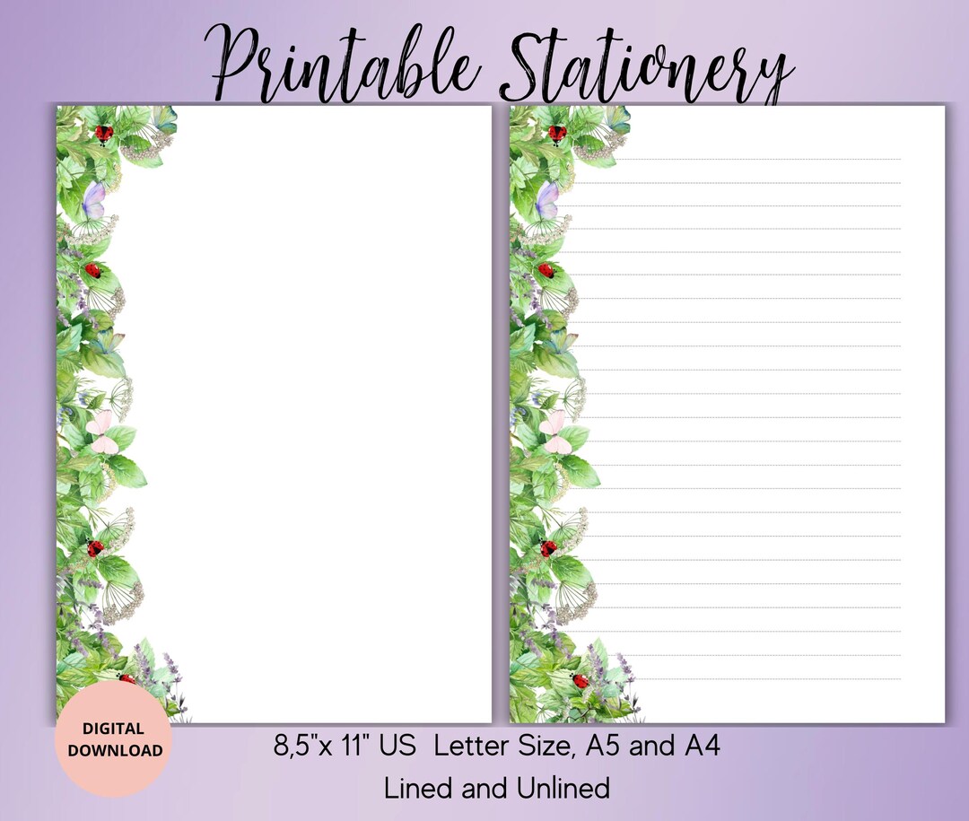 Mint Leaves With Butterflies and Ladybug Stationery-summer Herbs ...