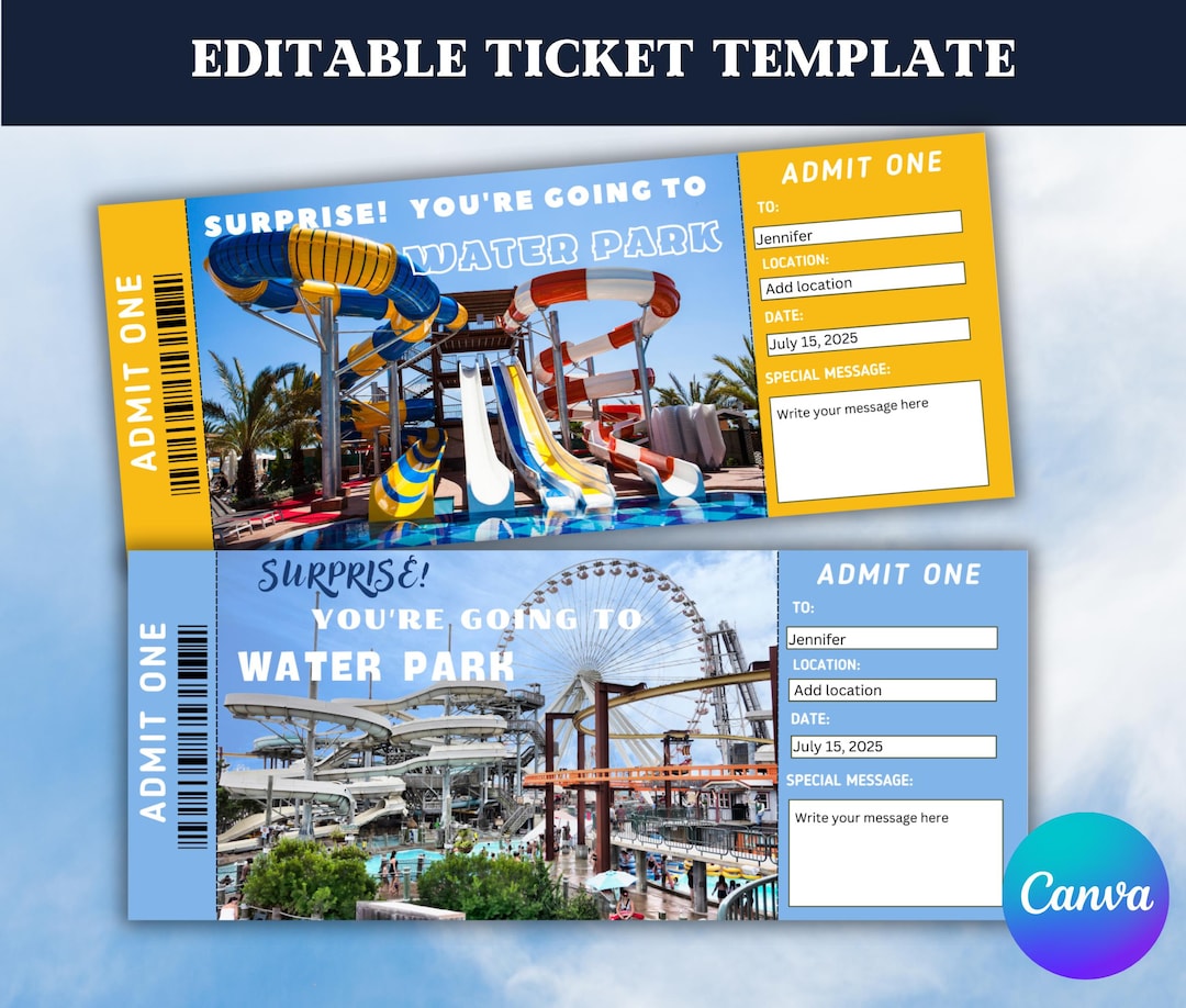 Editable Water Park Surprise Ticket-water Park Gift Certificate ...
