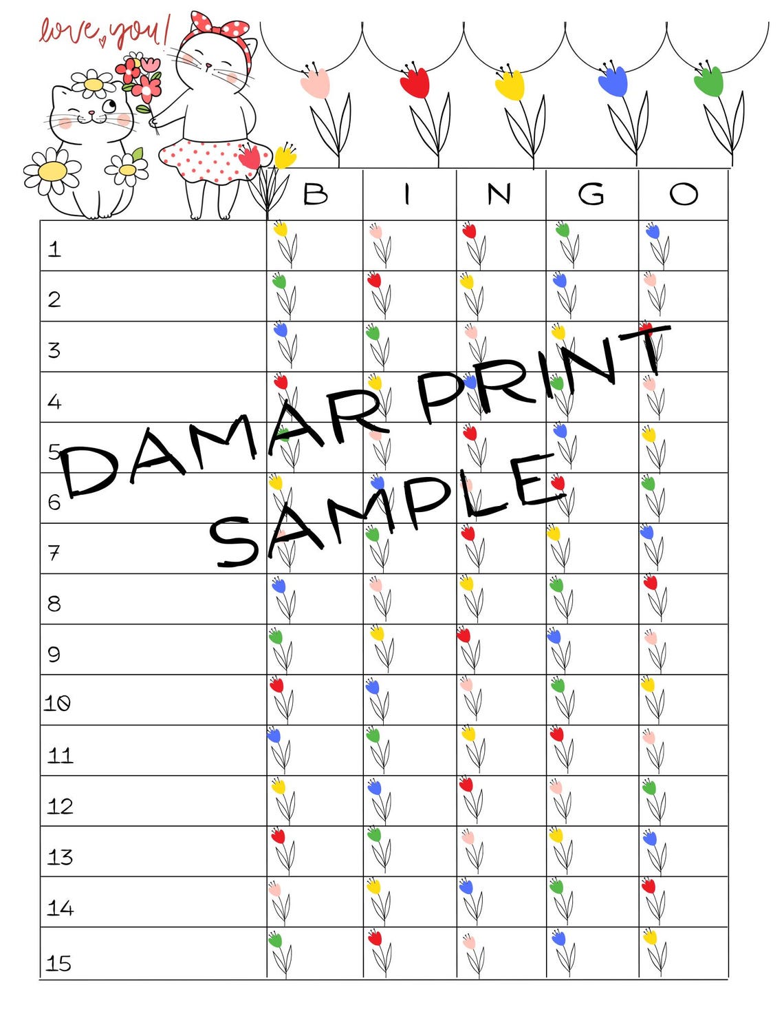 Flower Bingo Boards - Instant Download -15 Lines -flower Printable ...