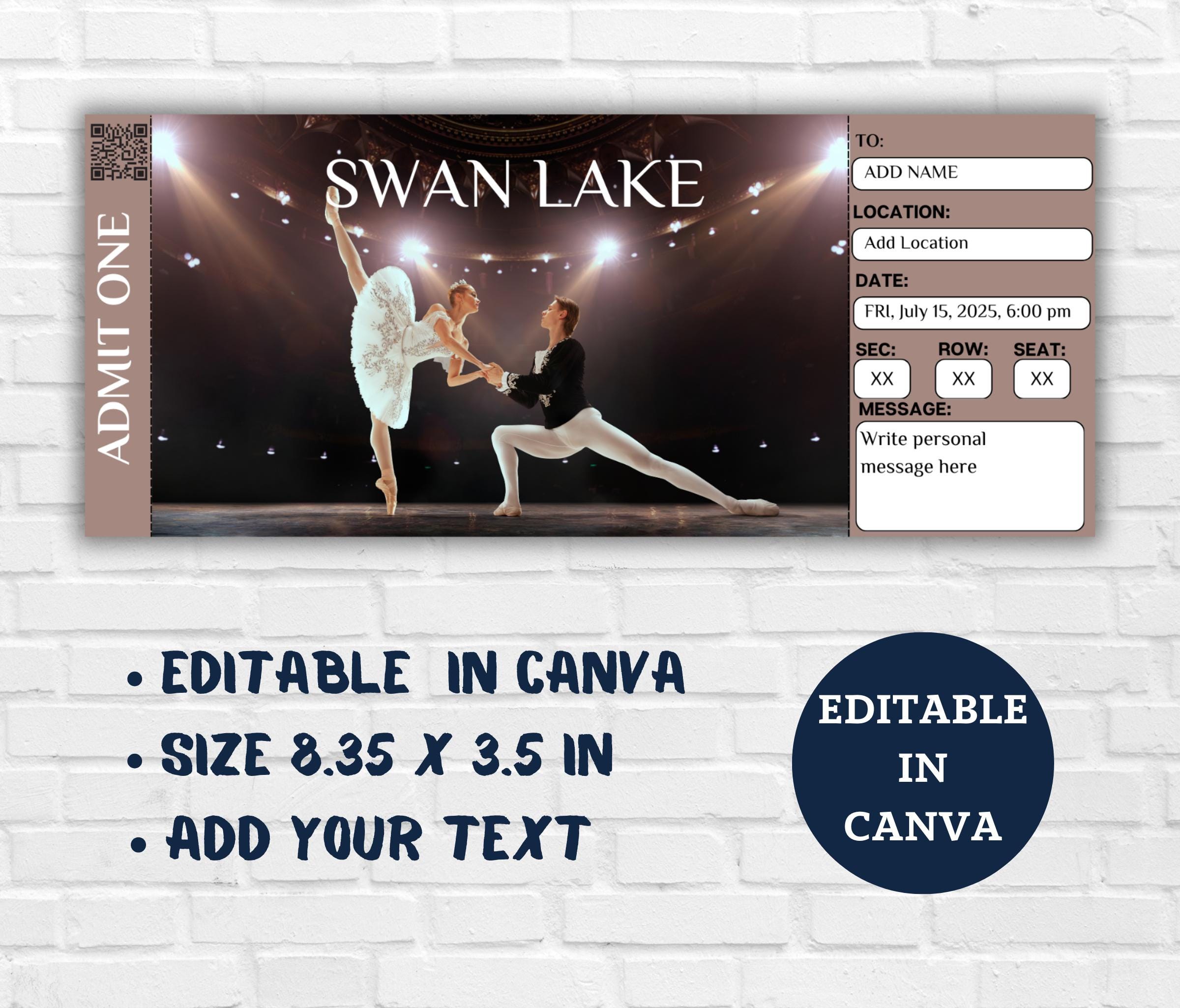 Ballet Ticket Editable Template-ballet Gift Ticket-ballet Lover Gift ...